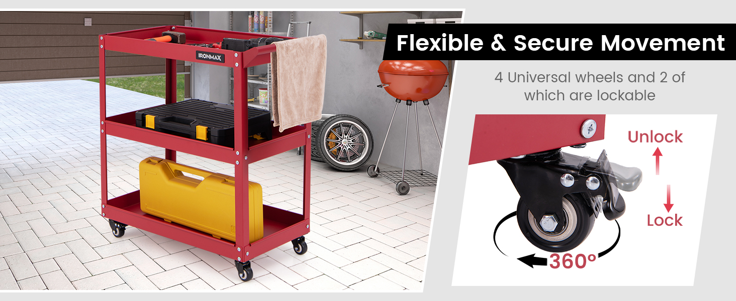 Amazon.com: IRONMAX 3 Tier Utility Cart, Heavy Duty Steel Push Service Cart with Lockable 360 ...