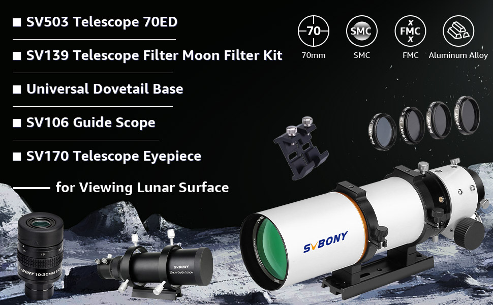 Amazon.com : SVBONY SV503 Telescope 70ED, Bundle with SV139 Telescope Filter Moon Filter Kit ...