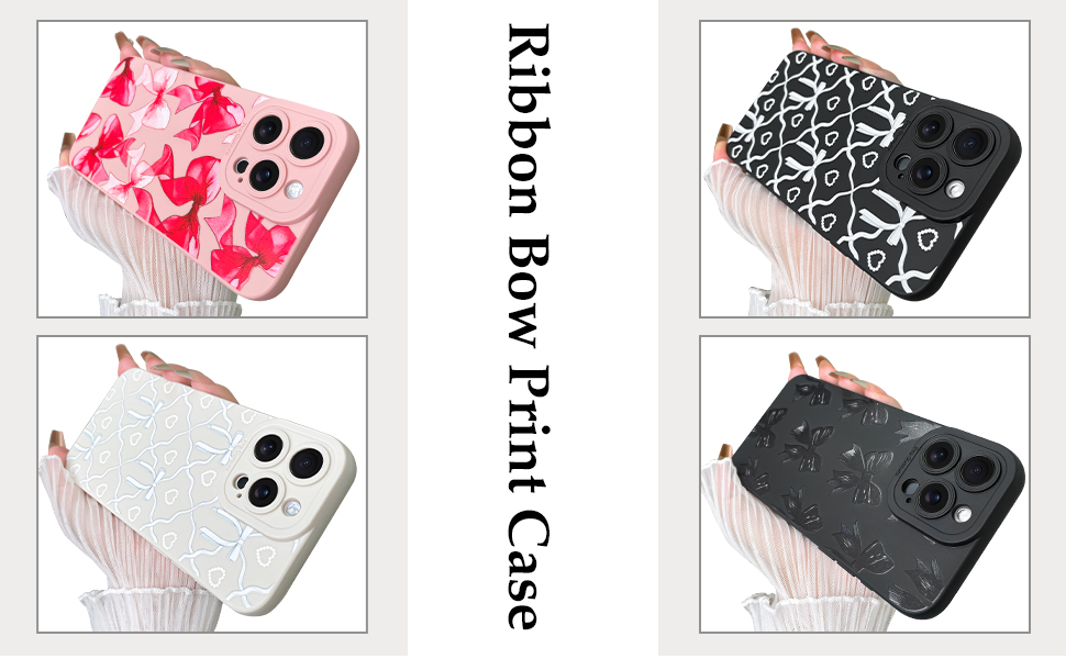 Amazon.com: LSL Case for iPhone 15 Pro Max Black Ribbon Bow Pattern Print Design Soft TPU Full ...