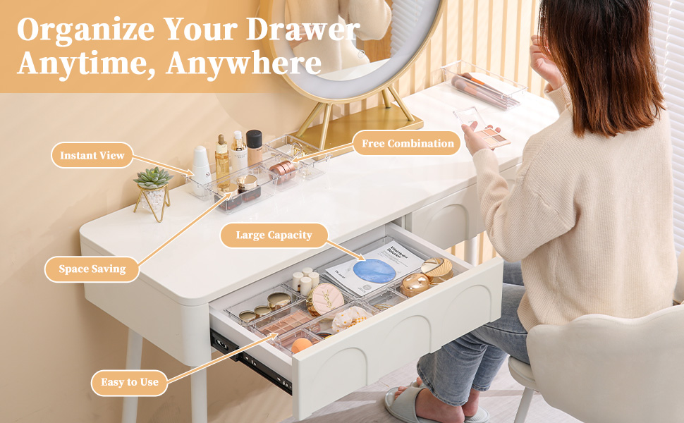 Amazon.com: Clear Plastic Drawer Organizer Set - 25 Pcs Desk Makeup ...