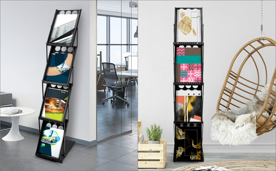 Amazon.com : QWORK Magazine Brochure Display Rack Stand, 4 Pocket Foldable Literature Catalog ...