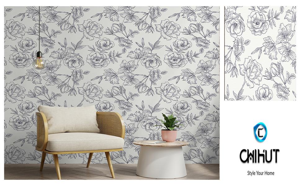 Amazon | CHIHUT カッティングシート 花柄 壁紙シール ふすま紙 シールタイプ 45cmx6m リメイクシート 白地 クロス ウォールステッカー 防水防汚防油 耐熱 初心者でも ...