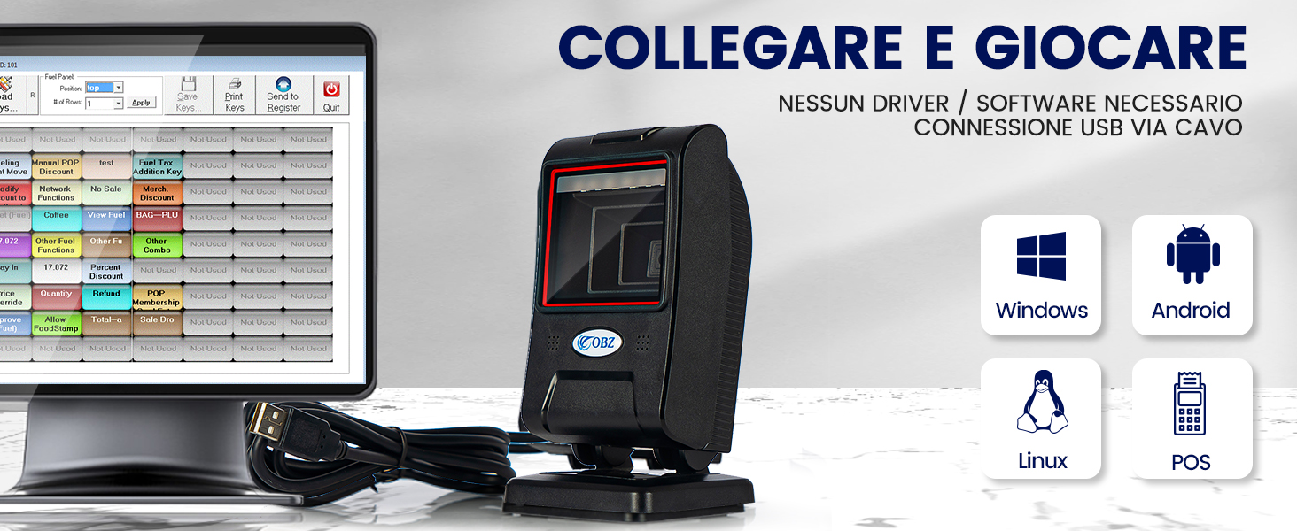 OBZ 1D 2D Lettore Codice a Barre da Banco, Lettore QR code e Barcode ...