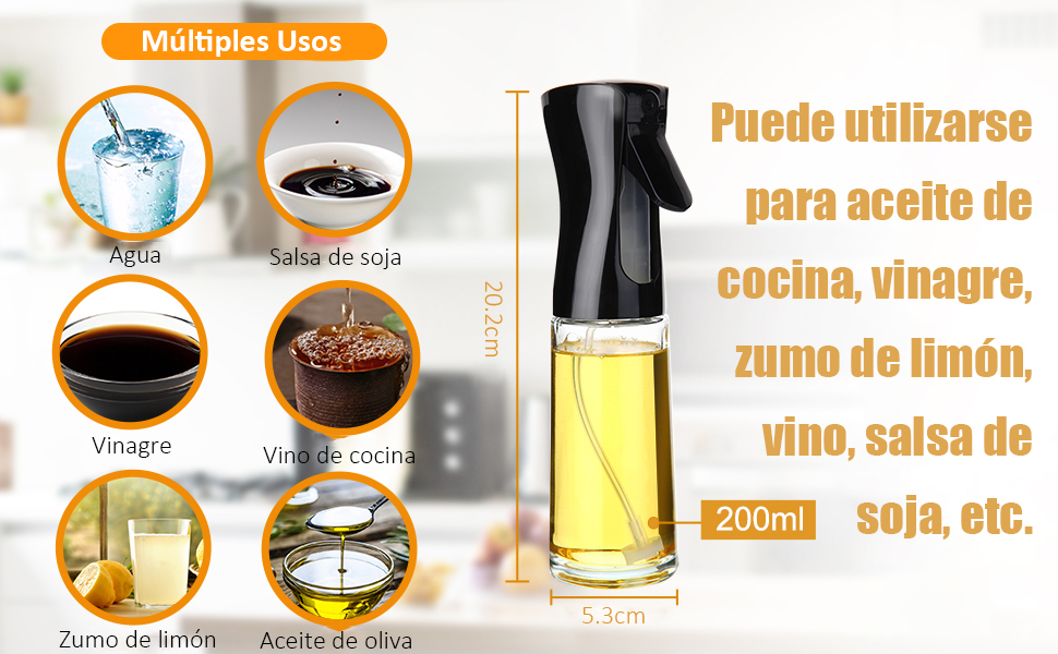 Ausein 2 Piezas Pulverizador de Aceitede Vidrio de 200ml, Dispensador de Aceite con Cepillo de ...