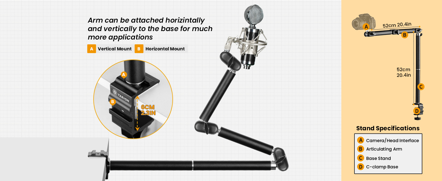 TARION Desk Camera Mount Stand Heavy Duty Articulated Camera Arm Articulating Table Mount Camera ...