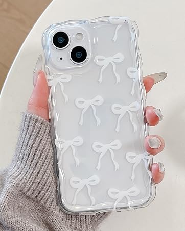 Amazon.com: QLTYPRI Bow Case for iPhone 16 Pro Max, Cute Ribbon Bows Wavy Curly Frame Clear ...