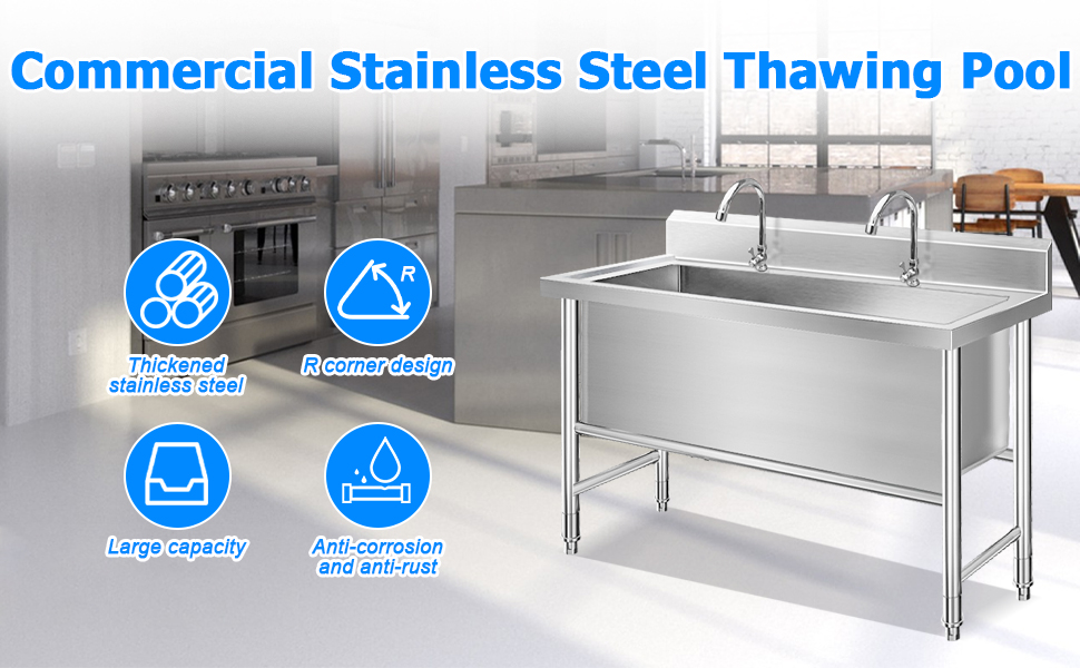 Freestanding 304 Stainless Steel Utility Sink, Commercial Kitchen Sink with 2 faucets ...