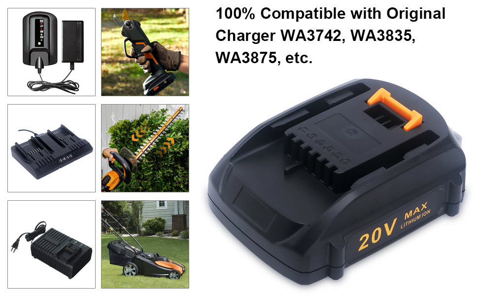 Cailingbat 2Pack Compatible with Worx Battery 20V 4.0Ah WA3525 WA3520 WA3575 WG151s WG155s ...