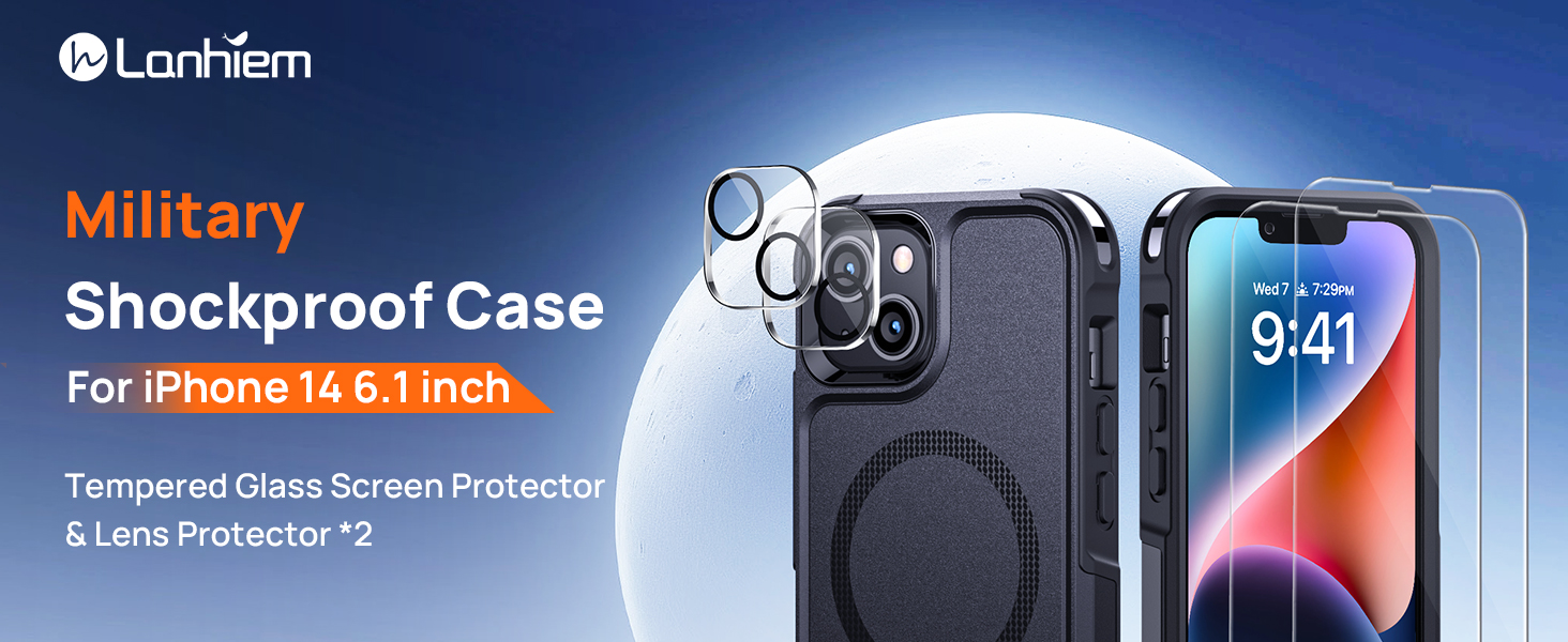 Amazon.com: Lanhiem Magnetic for iPhone 14 Case, 2 Pack [Tempered Glass Screen Protector ...