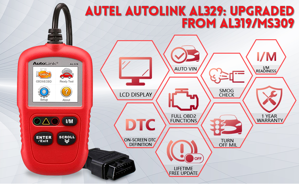 Amazon.com: Autel AutoLink AL329 OBD2 Scanner Diagnostic Tool - Upgraded Car Code Reader for All ...