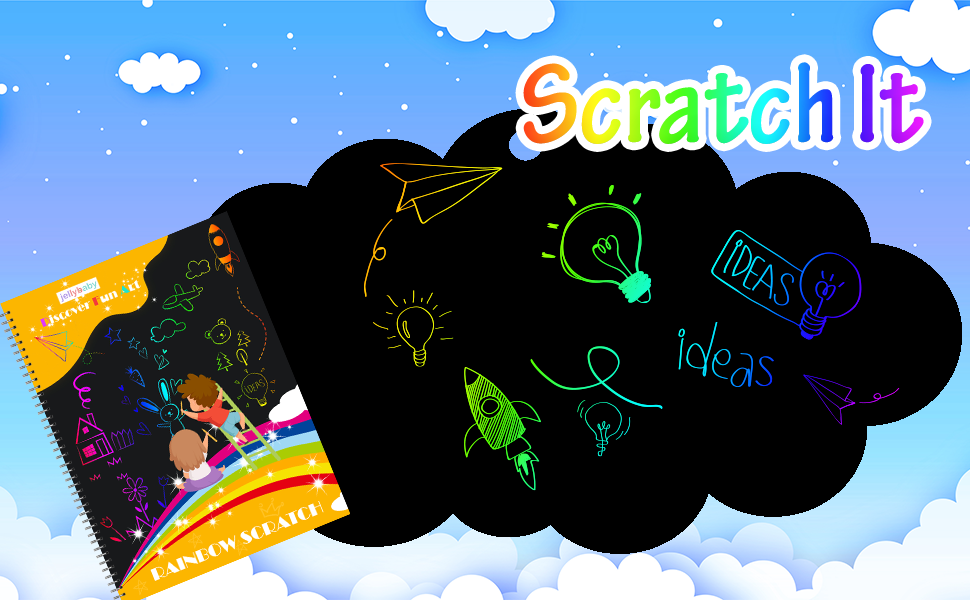 JELLYBABY Rainbow Scratch Book For Kids A4 Size 10 Pages Scratch Art ...