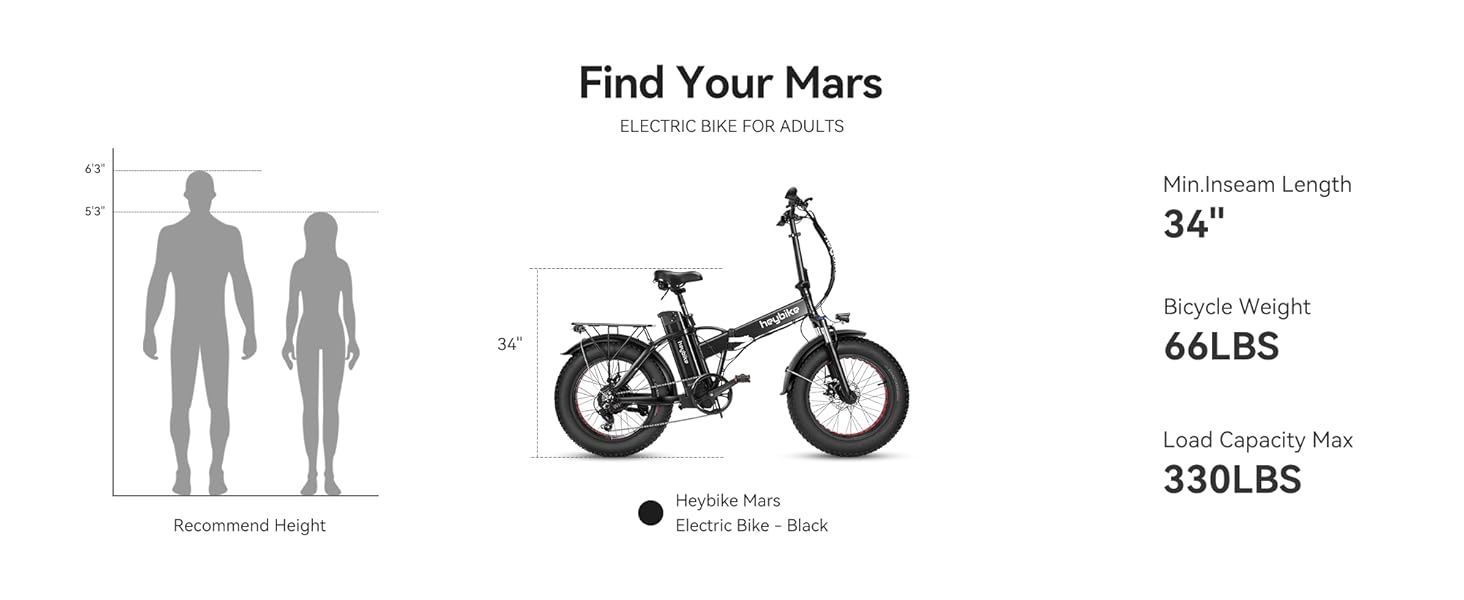 Heybike Mars Electric Bicycle Foldable 20" x 4.0 Fat Tire Electric Bicycle with 1000W Peak Motor ...