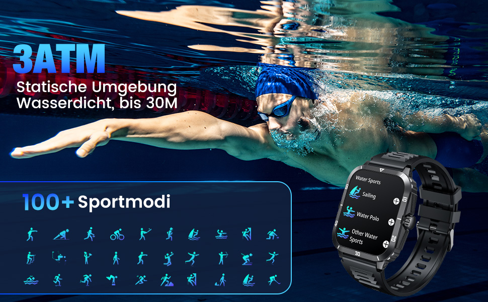 Smartwatch Armbanduhr Fitnessuhr Sportuhr Wasserdicht: 2,0" Touchscreen Herren Uhr mit ...