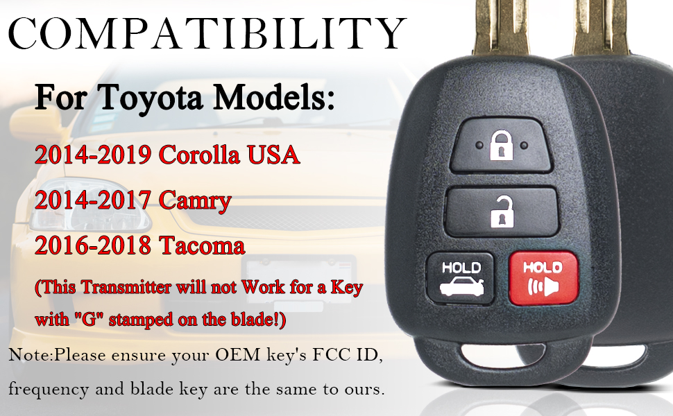 Amazon.com: Key Fob Remote Replacement Fits for Toyota Corolla 2014 ...