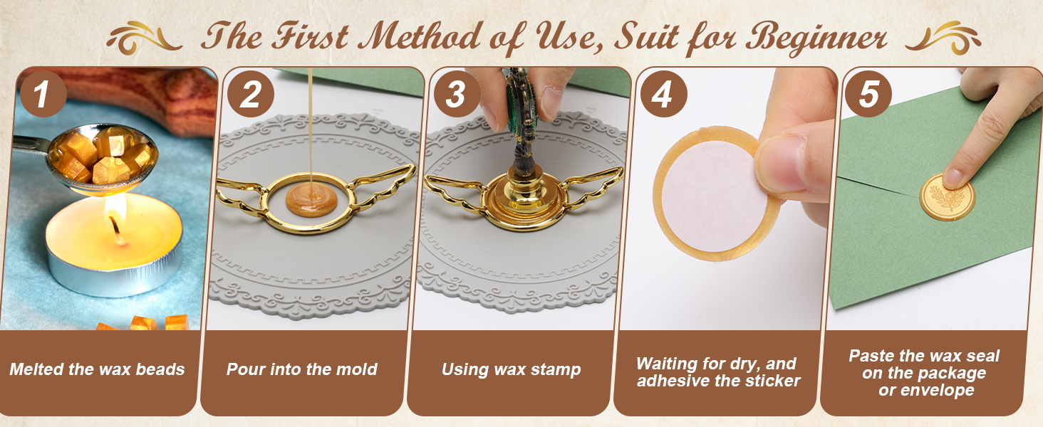 Amazon.com: 5+29P Metal Wax Seal Mold with Wing, Luxiv Gold Wax Seal Stamp Mold Round Flower ...