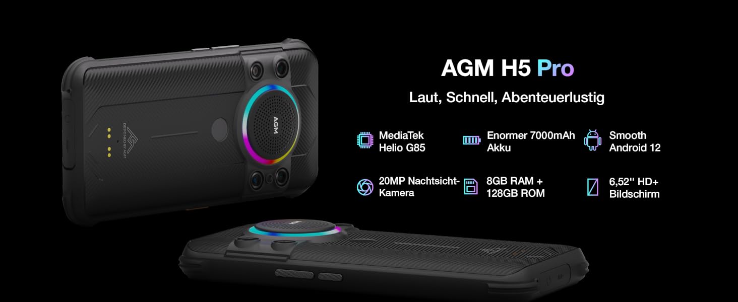 AGM H5 Pro Outdoor Handy ohne Vertrag Android 12 Outdoor Smartphone 20 MP Nachtsichtkamera ...