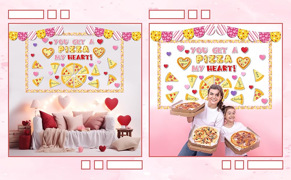 Amazon.com: 142Pcs Valentine's Day Pizza Bulletin Board Classroom ...