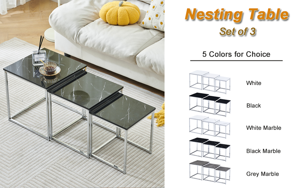 Ansley&HosHo Set of 3 Nested End Tables, Marble Look Nesting Coffee Tables, End Side Table with ...