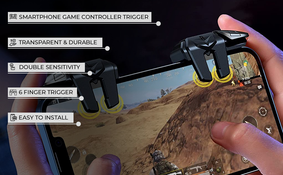 Game Controller Trigger for PUBG, 6 Finger Trigger Double Sensitivity Aim Shoot Gaming Keys ...