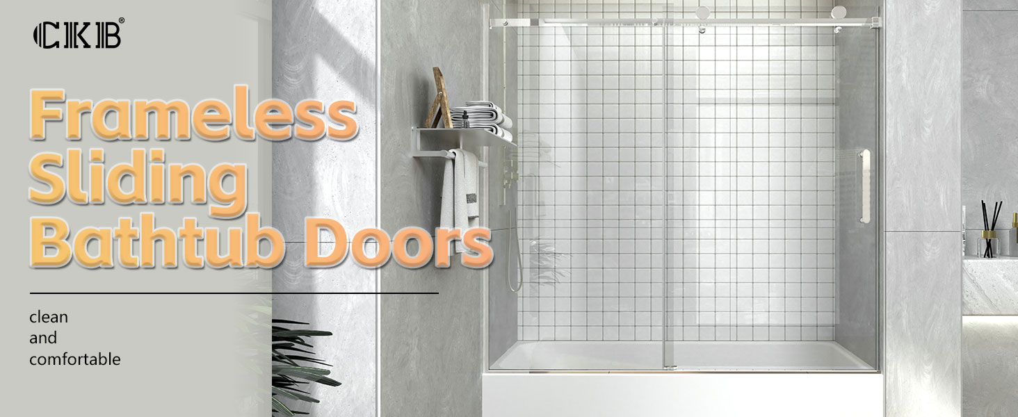 Frameless Bathtub Door | 57.5"-60" x60” Aluminum Frame with Stainless Steel Handle | 5/16"(8mm ...