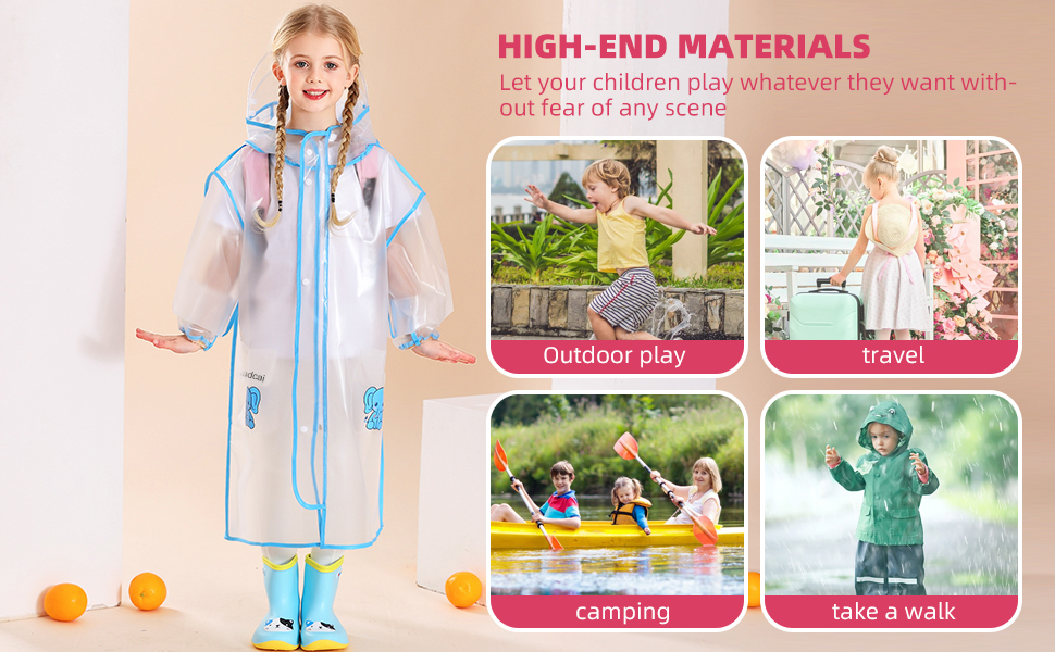 Amazon.com: Gcdadcai Kids rain poncho kids rain jacket raincoat for boys and girls - reusable ...