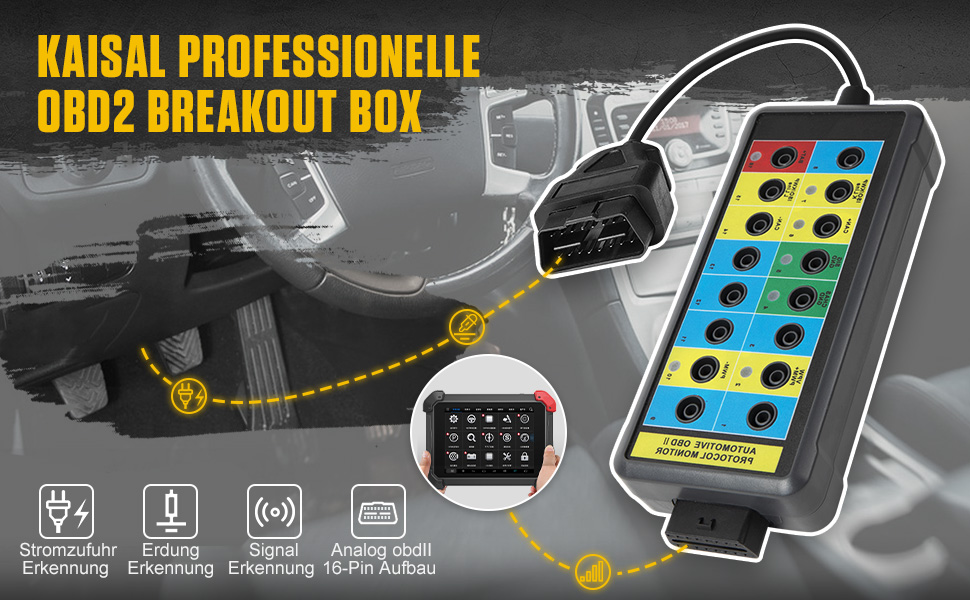 KAISAL OBD2 Breakout Box obd2 Diagnosegerät 16 Pin OBDII Protokoll Detektor Diagnosewerkzeug für ...