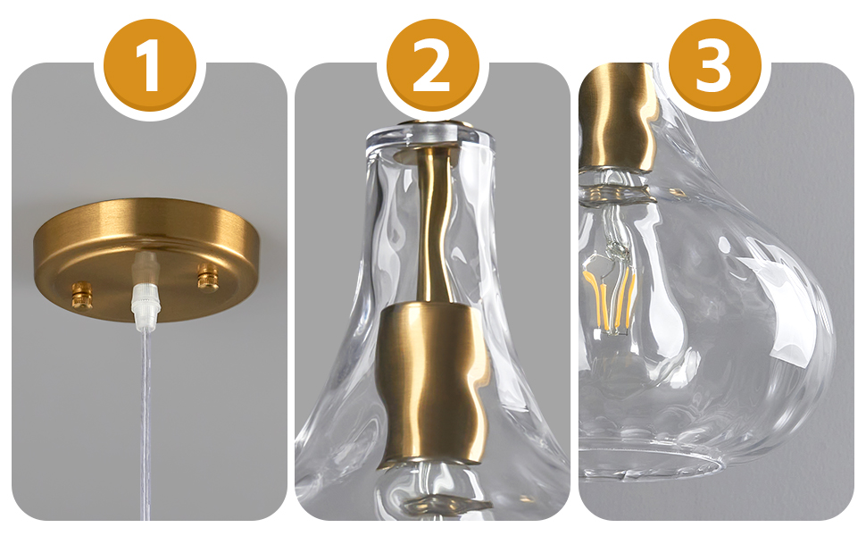 BNHHLZ Modern Glass Pendant Light 9.44 in Clear Hammered Glass Shade Gold Farmhouse Island ...