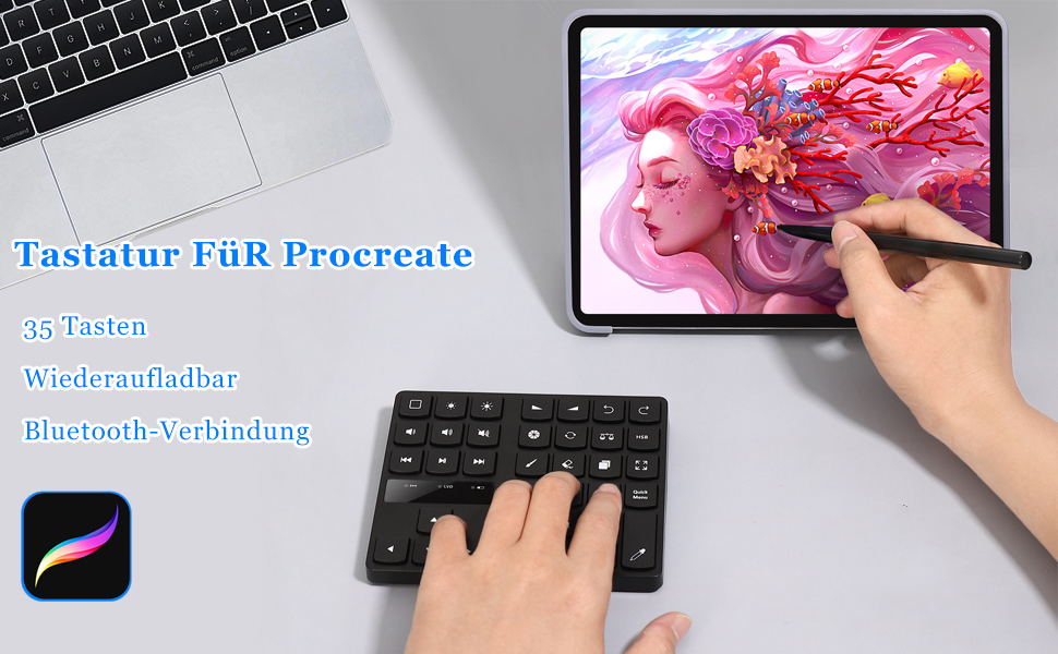 Yunseity Keyboard for Procreate, 35 Key Shortcut Drawing Keyboard for ...