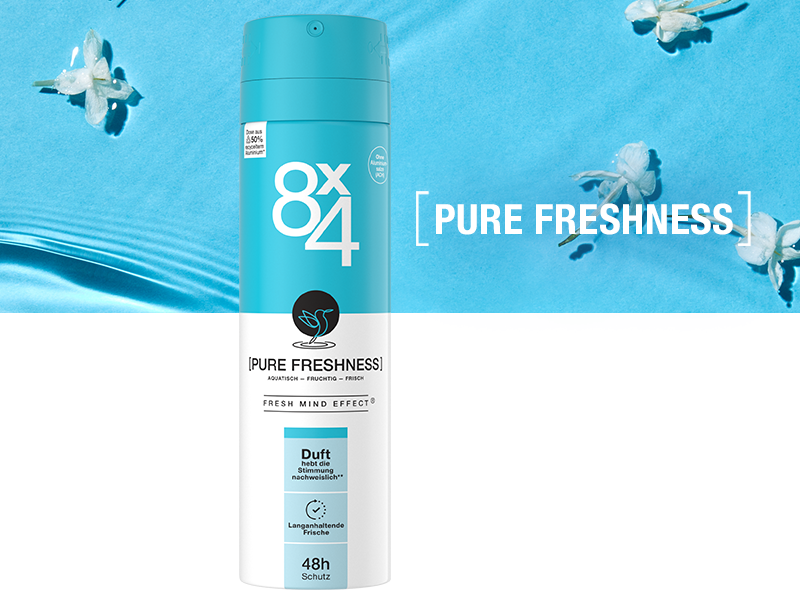8X4 Pure Freshness Deospray, Deodorant mit aquatisch-belebendem Duft, erfrischendes Deo ohne ...