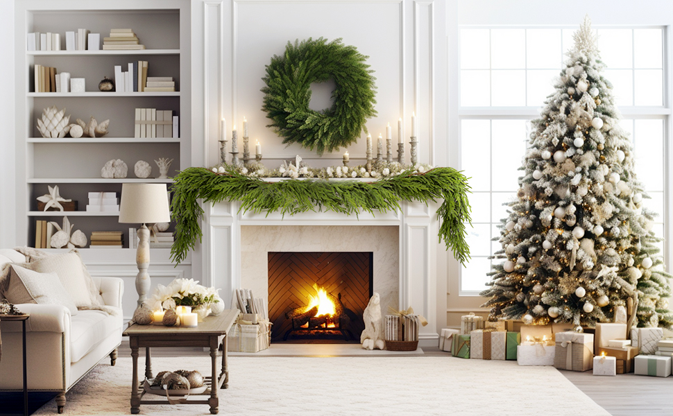 WBHome 6ft Pre-lit Real Touch Norfolk Pine Prelit Christmas Garland, Winter Greenery Garland for ...