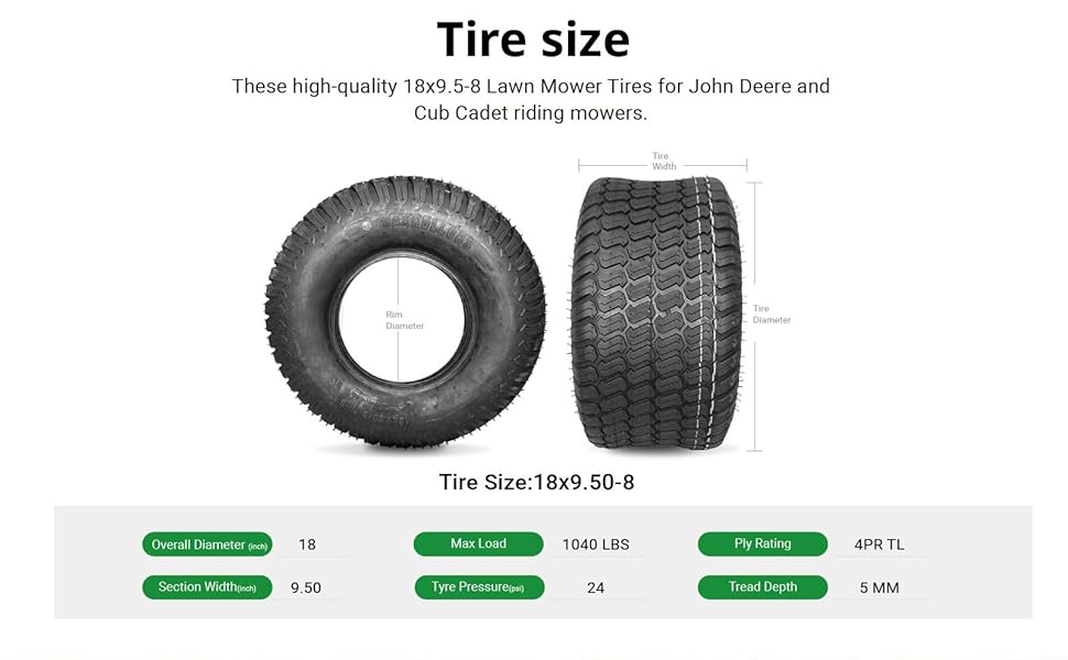 Amazon.com: (2 Pack) MAXROLLORS 18x9.50-8 Lawn Mower Tires, 18x9.5-8 for Garden Tractor Riding ...