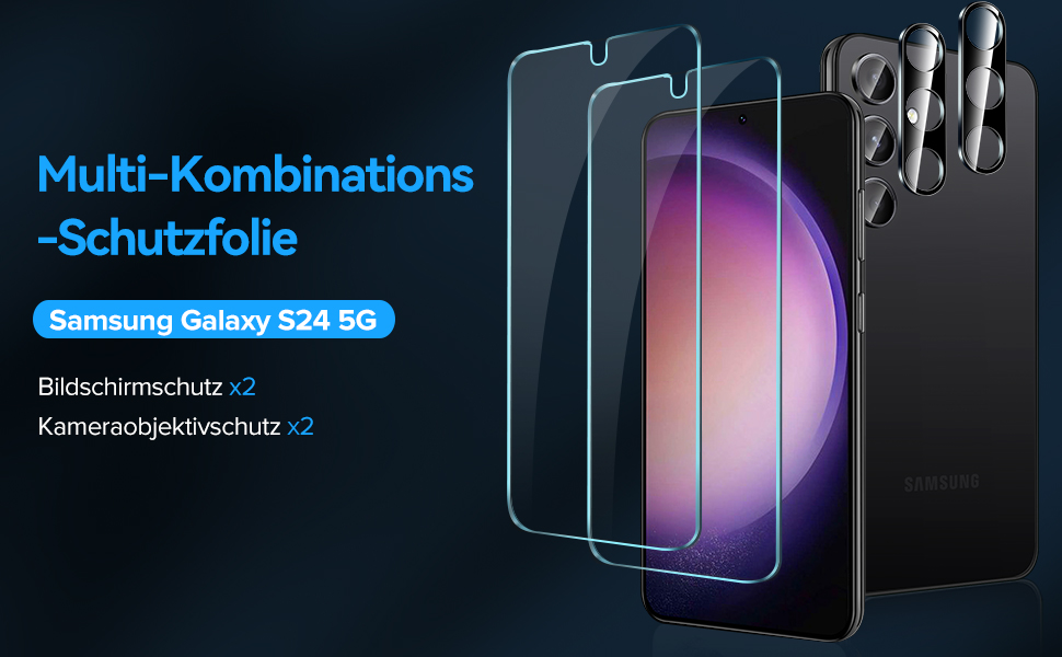 ivoler 2+2 Stück Schutz Glas für Samsung Galaxy S24 5G, 2 Stücke Schutzfolie Mit 2 Stück ...