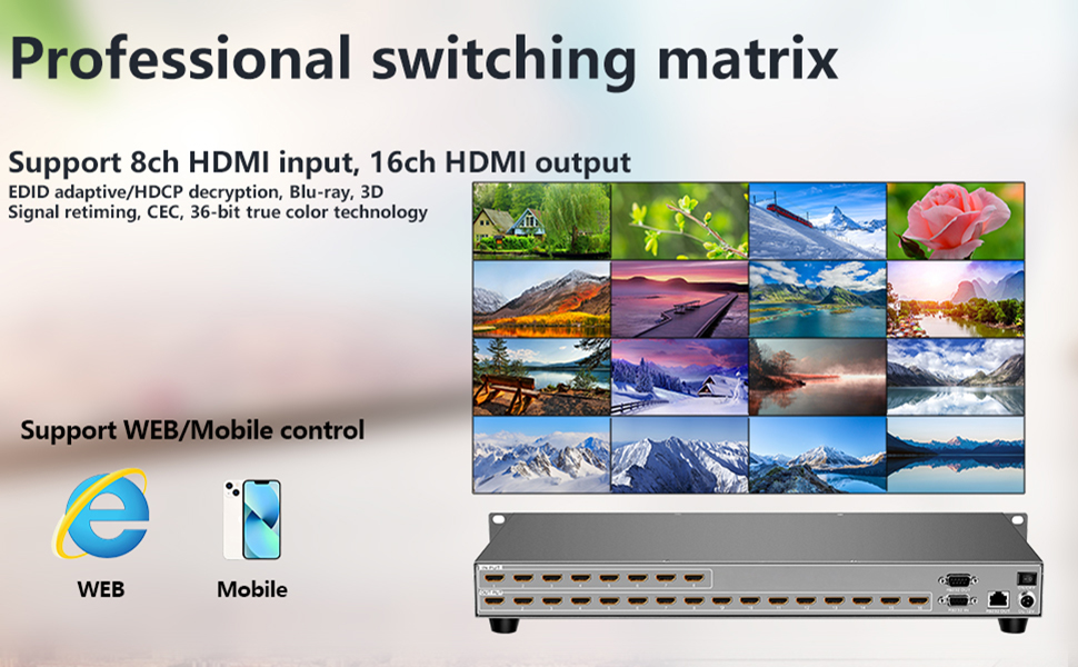 Amazon.com: ICUIXIAN HDMI Matrix 8x16 2K60Hz Rackmount 8x16 HDMI Matrix Switch Support RS232-IR ...