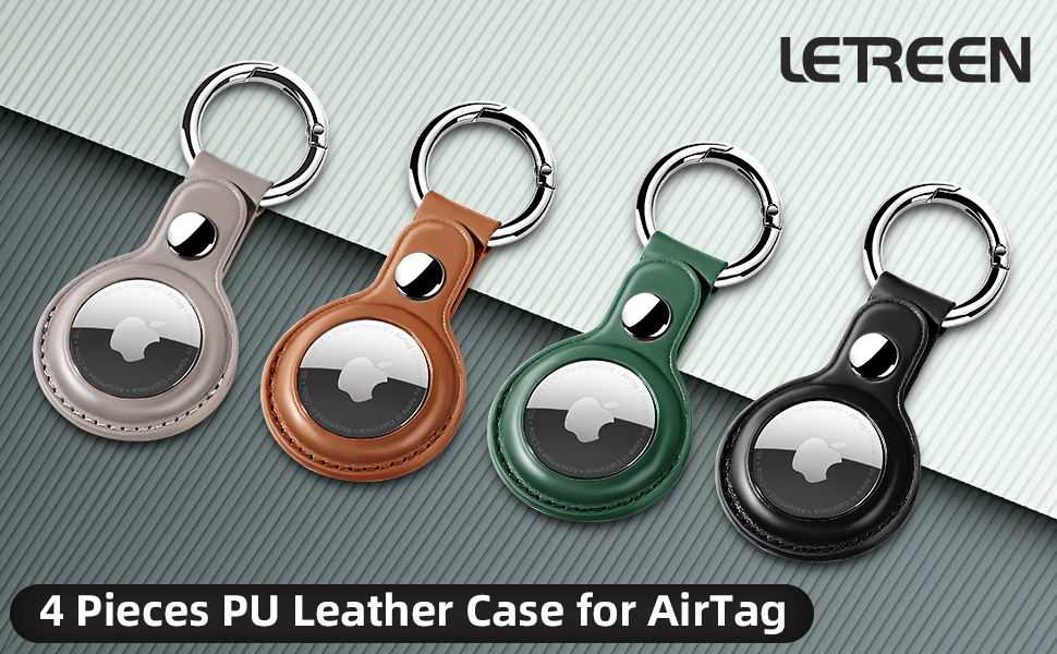 LETREEN Airtag Case, 4 Pack PU Leather Airtag Holder with Key Ring, Protective Air Tag Holder ...