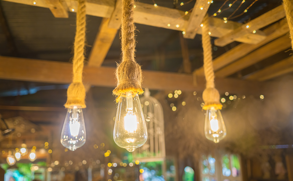 ZHIQIN 2 Stück Hanfseil Lampe E27 Pendelleuchte seil mit Kabel 100 cm Industrielles Hängeleuchte ...