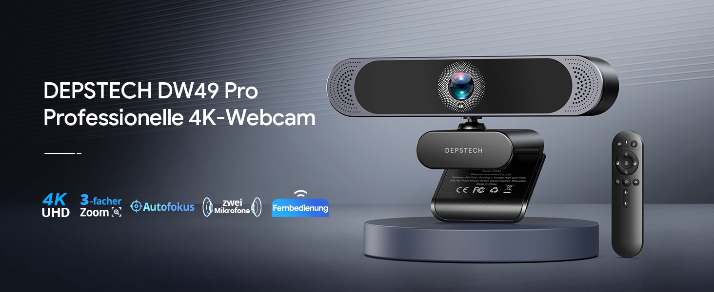 DEPSTECH DW49 Pro Webcam 4K, Ultra HD 1/2,55'' Sony-Sensor, 3-facher Zoom, Webcam mit Zwei ...