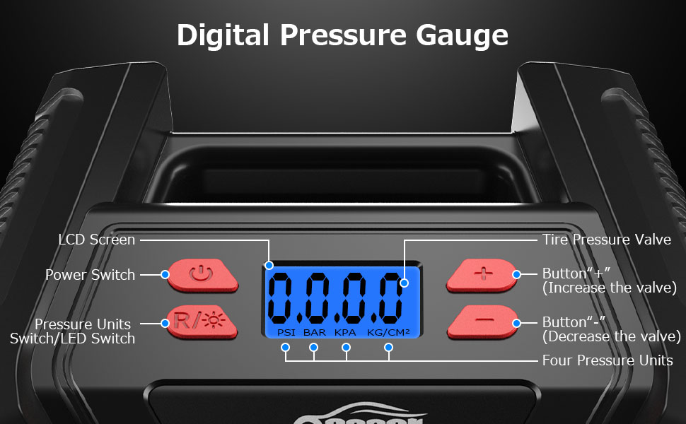 Oasser Air Compressor Tire Inflator Portable 150PSI Tire Pump with AC DC Dual Power Supply ...