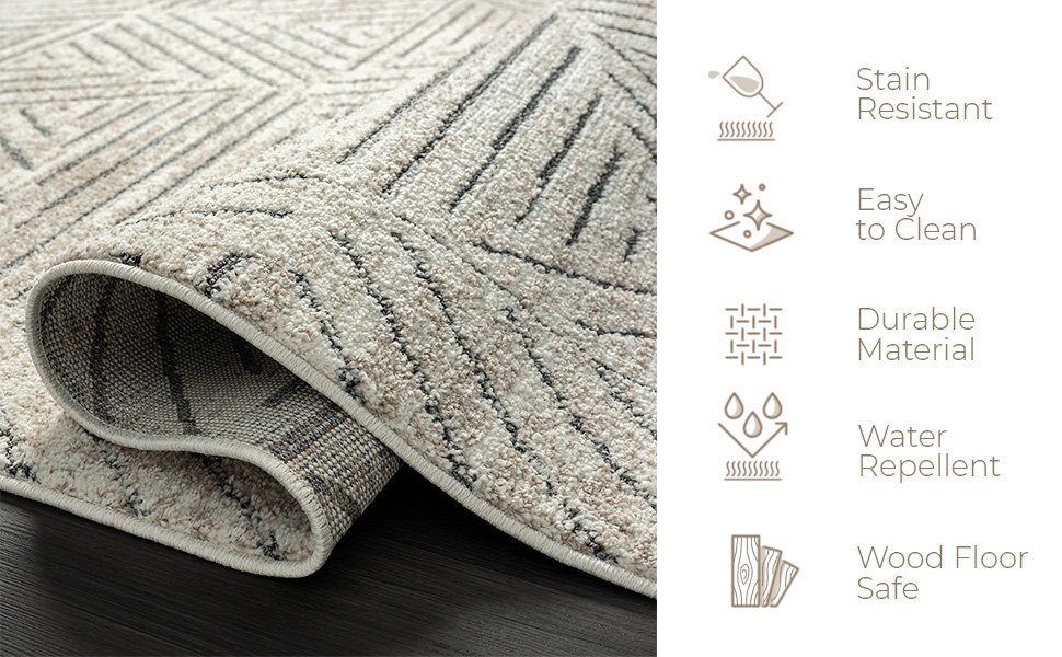 Amazon.com: Abani Contemporary Cream & Grey Geometric Area Rug - Non-Shed Rugs Modern Beige ...