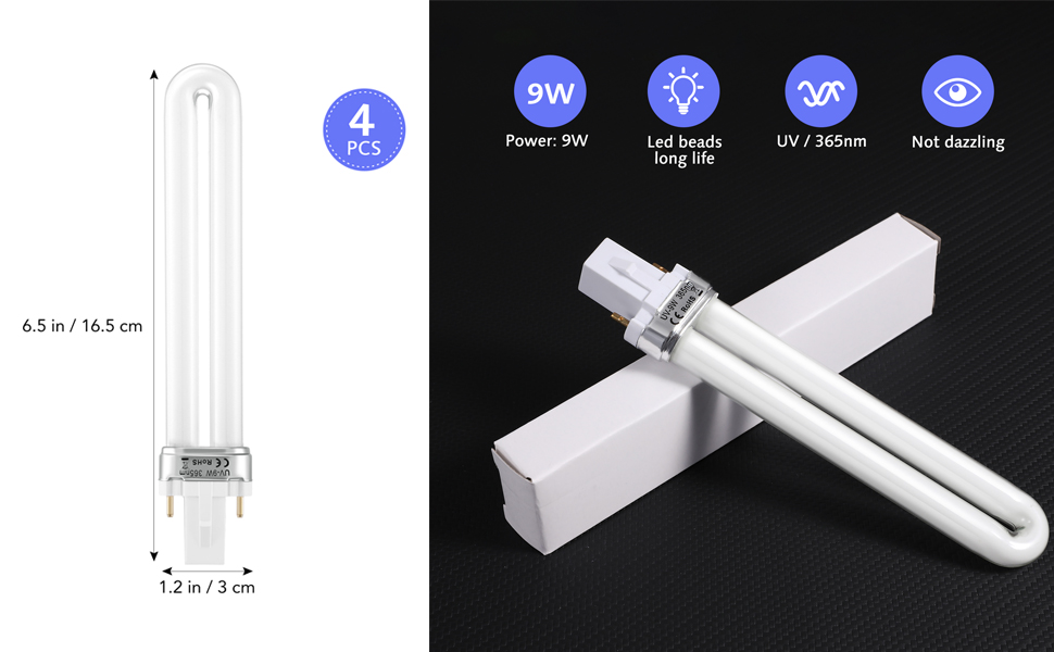 Amazon.com: SEWACC 4pcs U- Shaped Lamp Bulb Tube 9W UV 365nm Lamp Tube for Nail Art Dryer UV ...