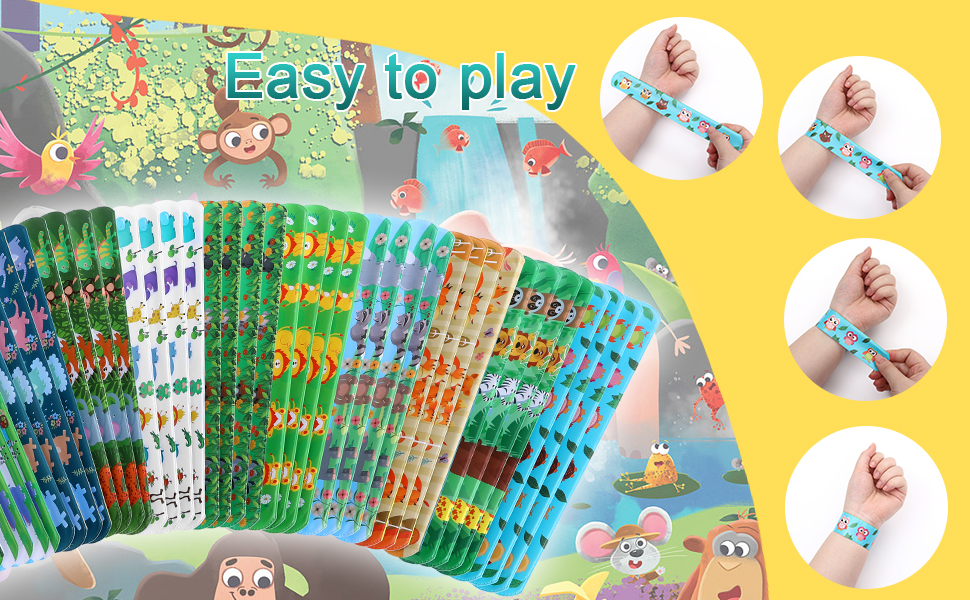 Amazon.com: TAOVEN 48 PCS Slap Bracelets Wristbands for Jungle Safari Party Favors, Safari and ...