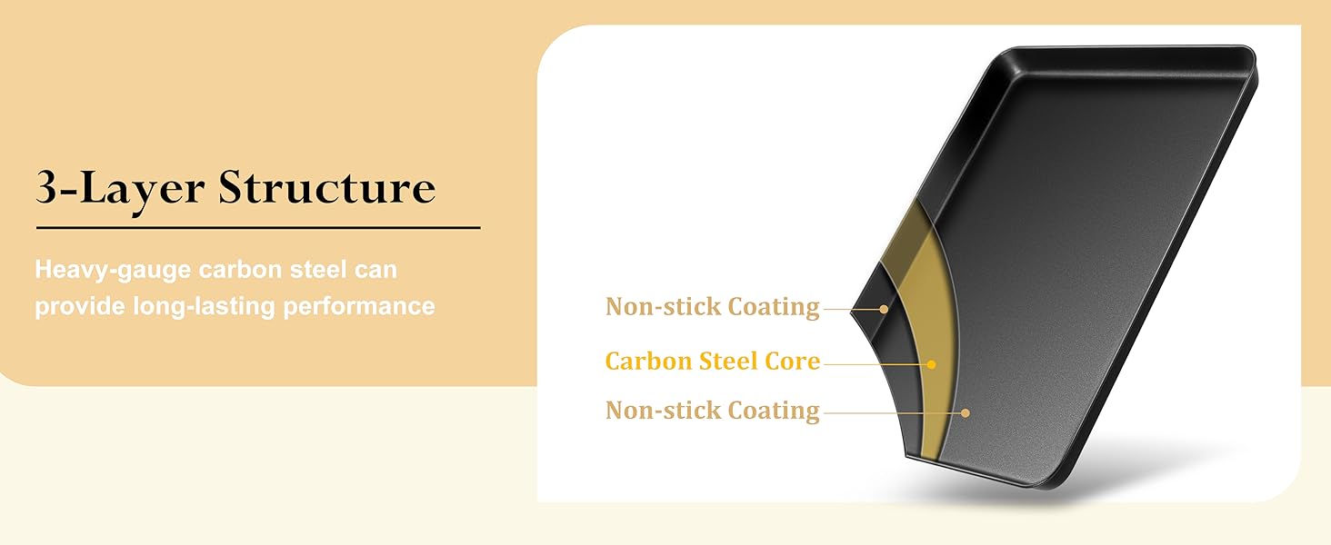 Non-Stick Baking Trays, Homikit Carbon Steel Sheet Pan Set of 3 ...