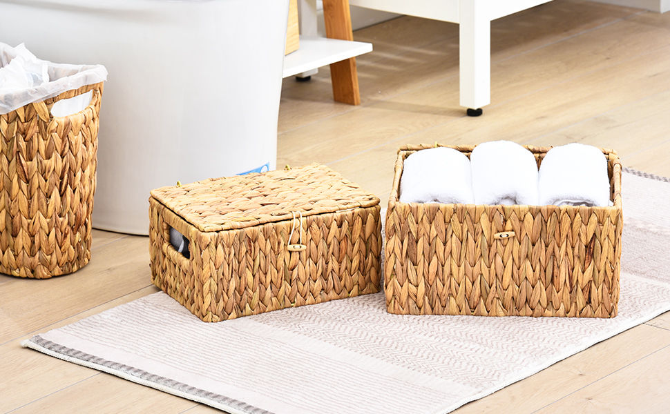 Amazon.com: FairyHaus Wicker Storage Basket with Lid, Water Hyacinth ...