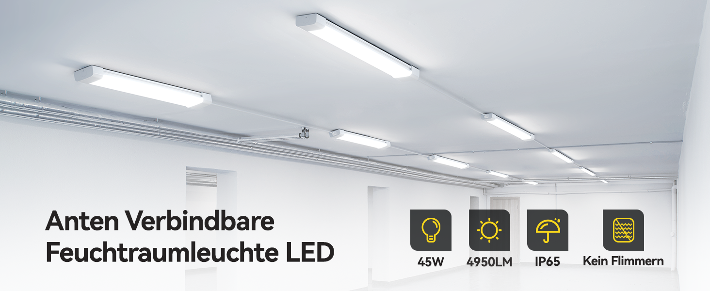 Anten LED Feuchtraumleuchte 150cm | 45W Feuchtraumlampe | Kalteweiss 6000K 4950LM Werkstattlampe ...