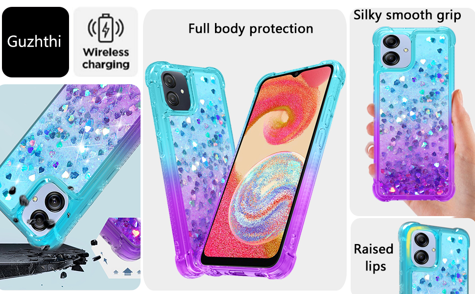 Amazon.com: Guzhthi for Samsung A04E Case: Clear Glitter Flowing Liquid Quicksand Shockproof ...