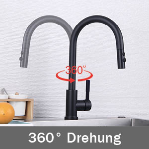Wasserhahn Küche Schwarz, Hochdruck Küchenarmatur Ausziehbar 360° Schwenkbar, Einhebel ...