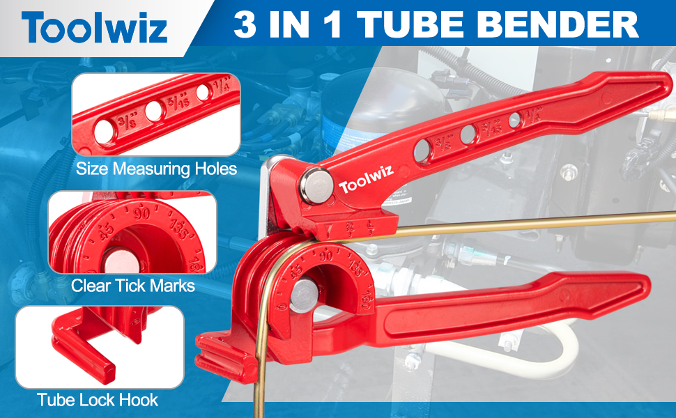 Toolwiz Pipe Bender 3-in-1 Manual Tube Bender for 1/4'' 5/16'' 3/8'' Tubing 0-180 Degrees Heavy ...