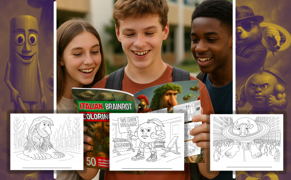 Italian Brainrot Coloring Book: 50 bizarre and fun illustrations that will make your brain go ...