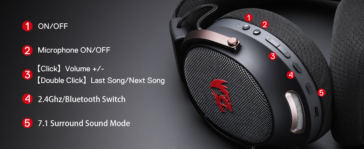 Amazon.com: Redragon H858 3-Mode Wireless Gaming Headset, 7.1 Surround Sound, 53 mm Drivers ...