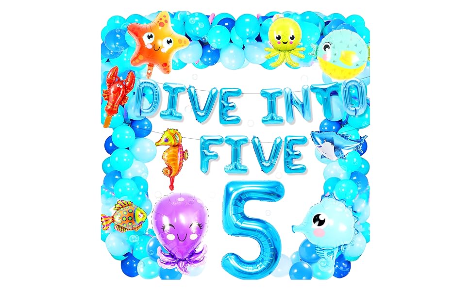 Amazon.com: LaVenty Luxury Dive Into Five Birthday Decoration Balloons Dive Into Five Ocean ...
