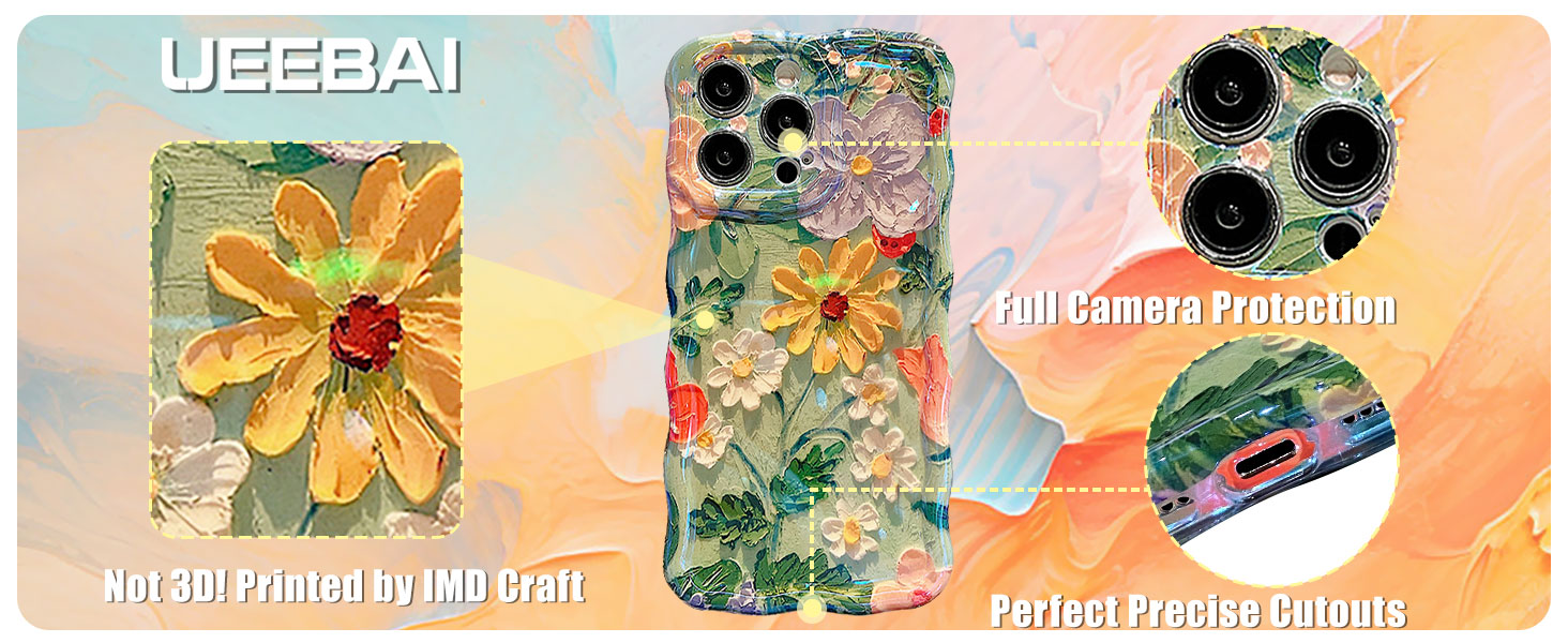 Amazon.com: UEEBAI Case for iPhone 14 Pro Max, Colorful Retro Oil Painting Flower Case Pretty ...